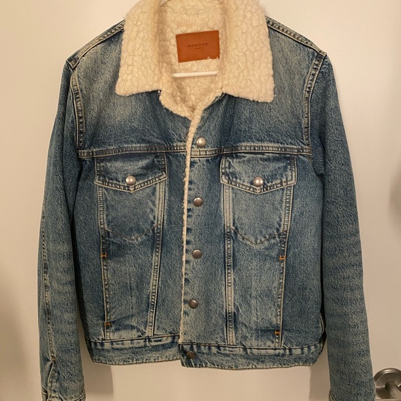 Sandro | Jackets & Coats | Sandro Blue Denim Jacket With Cream ...